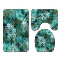 China Fish Scale Non Slip 3 Piece Bathroom Toilet Mat Set 45x75cm Polyester for sale