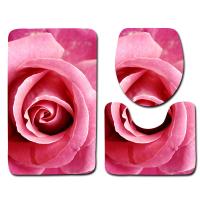 China Rose Pattern Toilet Mat Set 100% Polyester Fiber 45x75cm Toilet Lid Cover Set for sale