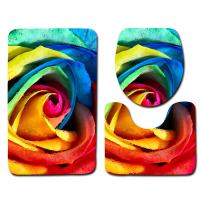 China Rose Pattern Toilet Mat Set 100% Polyester Fiber 45x75cm Toilet Lid Cover Set for sale
