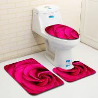 China Rose Pattern Toilet Mat Set 100% Polyester Fiber 45x75cm Toilet Lid Cover Set for sale