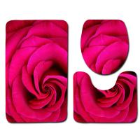 China Rose Pattern Toilet Mat Set 100% Polyester Fiber 45x75cm Toilet Lid Cover Set for sale