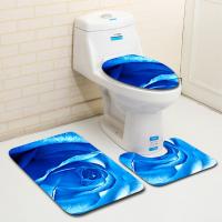 China Rose Pattern Toilet Mat Set 100% Polyester Fiber 45x75cm Toilet Lid Cover Set for sale