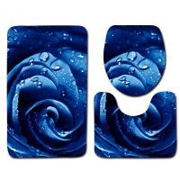 China Rose Pattern Toilet Mat Set 100% Polyester Fiber 45x75cm Toilet Lid Cover Set for sale
