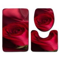 China Rose Pattern Toilet Mat Set 100% Polyester Fiber 45x75cm Toilet Lid Cover Set for sale
