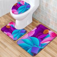 China Rose Pattern Toilet Mat Set 100% Polyester Fiber 45x75cm Toilet Lid Cover Set for sale