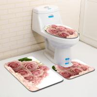 China Rose Pattern Toilet Mat Set 100% Polyester Fiber 45x75cm Toilet Lid Cover Set for sale
