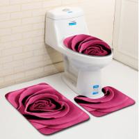 China Rose Pattern Toilet Mat Set 100% Polyester Fiber 45x75cm Toilet Lid Cover Set for sale