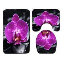 China Rose Pattern Toilet Mat Set 100% Polyester Fiber 45x75cm Toilet Lid Cover Set for sale