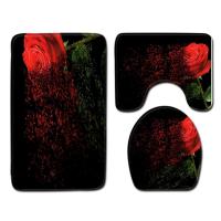 China Rose Pattern Toilet Mat Set 100% Polyester Fiber 45x75cm Toilet Lid Cover Set for sale