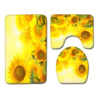 China Rose Pattern Toilet Mat Set 100% Polyester Fiber 45x75cm Toilet Lid Cover Set for sale