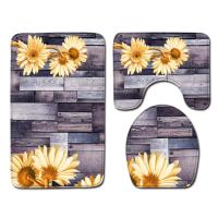 China Rose Pattern Toilet Mat Set 100% Polyester Fiber 45x75cm Toilet Lid Cover Set for sale