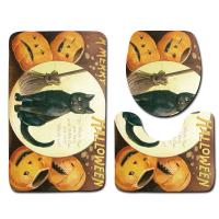 China Washable Polyester Animal Bathroom Mat 3 Piece Set U Shaped Toilet Rug 45x75cm for sale