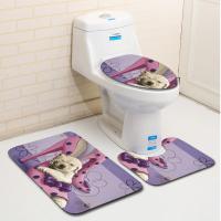 China Washable Polyester Animal Bathroom Mat 3 Piece Set U Shaped Toilet Rug 45x75cm for sale