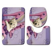 China Washable Polyester Animal Bathroom Mat 3 Piece Set U Shaped Toilet Rug 45x75cm for sale