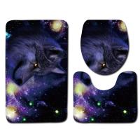 China Washable Polyester Animal Bathroom Mat 3 Piece Set U Shaped Toilet Rug 45x75cm for sale