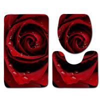 China Romantic Valentine's Day Toilet Mat Set 3 Piece Non Slip Bath Rug 50x80cm Polyester for sale