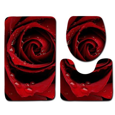 China Romantic Valentine's Day Toilet Mat Set 3 Piece Non Slip Bath Rug 50x80cm Polyester for sale