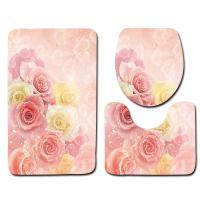 China Romantic Valentine's Day Toilet Mat Set 3 Piece Non Slip Bath Rug 50x80cm Polyester for sale