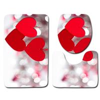 China Romantic Valentine's Day Toilet Mat Set 3 Piece Non Slip Bath Rug 50x80cm Polyester for sale