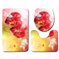 China Romantic Valentine's Day Toilet Mat Set 3 Piece Non Slip Bath Rug 50x80cm Polyester for sale