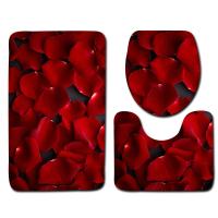 China Romantic Valentine's Day Toilet Mat Set 3 Piece Non Slip Bath Rug 50x80cm Polyester for sale