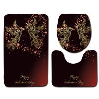 China Romantic Valentine's Day Toilet Mat Set 3 Piece Non Slip Bath Rug 50x80cm Polyester for sale