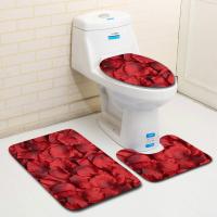 China Romantic Valentine's Day Toilet Mat Set 3 Piece Non Slip Bath Rug 50x80cm Polyester for sale