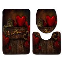 China Romantic Valentine's Day Toilet Mat Set 3 Piece Non Slip Bath Rug 50x80cm Polyester for sale