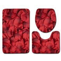 China Romantic Valentine's Day Toilet Mat Set 3 Piece Non Slip Bath Rug 50x80cm Polyester for sale