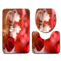 China Romantic Valentine's Day Toilet Mat Set 3 Piece Non Slip Bath Rug 50x80cm Polyester for sale