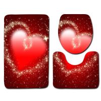 China Romantic Valentine's Day Toilet Mat Set 3 Piece Non Slip Bath Rug 50x80cm Polyester for sale