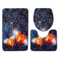 China Romantic Valentine's Day Toilet Mat Set 3 Piece Non Slip Bath Rug 50x80cm Polyester for sale