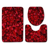 China Romantic Valentine's Day Toilet Mat Set 3 Piece Non Slip Bath Rug 50x80cm Polyester for sale