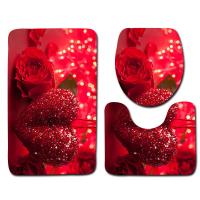 China Romantic Valentine's Day Toilet Mat Set 3 Piece Non Slip Bath Rug 50x80cm Polyester for sale