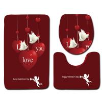 China Romantic Valentine's Day Toilet Mat Set 3 Piece Non Slip Bath Rug 50x80cm Polyester for sale