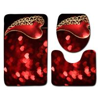 China Romantic Valentine's Day Toilet Mat Set 3 Piece Non Slip Bath Rug 50x80cm Polyester for sale