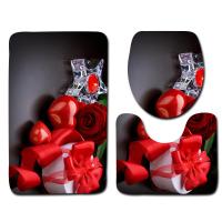 China Romantic Valentine's Day Toilet Mat Set 3 Piece Non Slip Bath Rug 50x80cm Polyester for sale