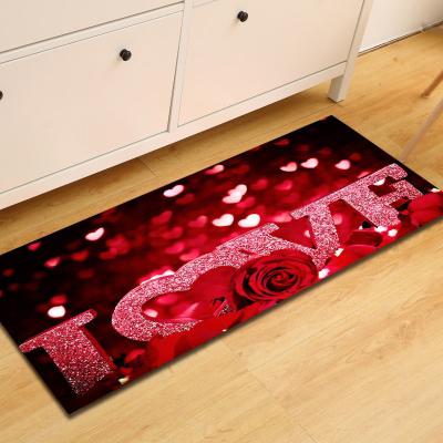 China Valentine's Day Kitchen Floor Mat Anti Fatigue Anti Slip Polyester Carpet 40x120cm for sale