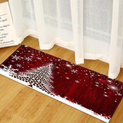 China Christmas Tree Non Slip Bathroom Mat 60x180cm Polyester Water Absorbent Floor Carpet for sale