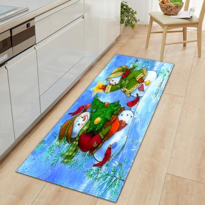 China Santa Christmas Kitchen Runner Rug 40x60cm Washable Polyester Non-Slip Floor Mat for sale