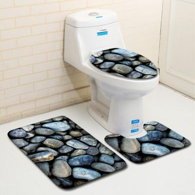 China Stone Printed 3 Piece Bath Rug Set 45x75cm Toilet Seat Cover Rug Polyester for sale