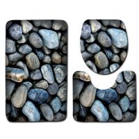 China Stone Printed 3 Piece Bath Rug Set 45x75cm Toilet Seat Cover Rug Polyester for sale