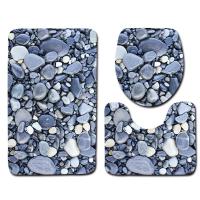 China Stone Printed 3 Piece Bath Rug Set 45x75cm Toilet Seat Cover Rug Polyester for sale