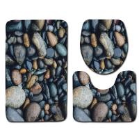 China Stone Printed 3 Piece Bath Rug Set 45x75cm Toilet Seat Cover Rug Polyester for sale