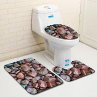 China Stone Printed 3 Piece Bath Rug Set 45x75cm Toilet Seat Cover Rug Polyester for sale