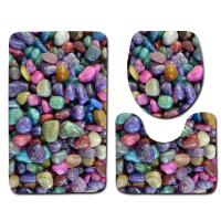 China Stone Printed 3 Piece Bath Rug Set 45x75cm Toilet Seat Cover Rug Polyester for sale