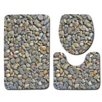 China Stone Printed 3 Piece Bath Rug Set 45x75cm Toilet Seat Cover Rug Polyester for sale