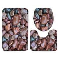China Stone Printed 3 Piece Bath Rug Set 45x75cm Toilet Seat Cover Rug Polyester for sale