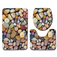 China Stone Printed 3 Piece Bath Rug Set 45x75cm Toilet Seat Cover Rug Polyester for sale