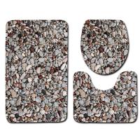 China Stone Printed 3 Piece Bath Rug Set 45x75cm Toilet Seat Cover Rug Polyester for sale